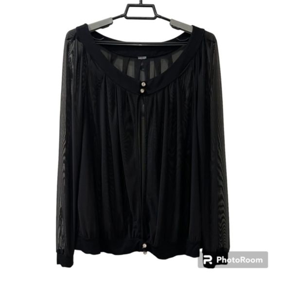 None | Sweaters | Womens Black Sheer Long Sleeve Cardigan Rhinestone ...